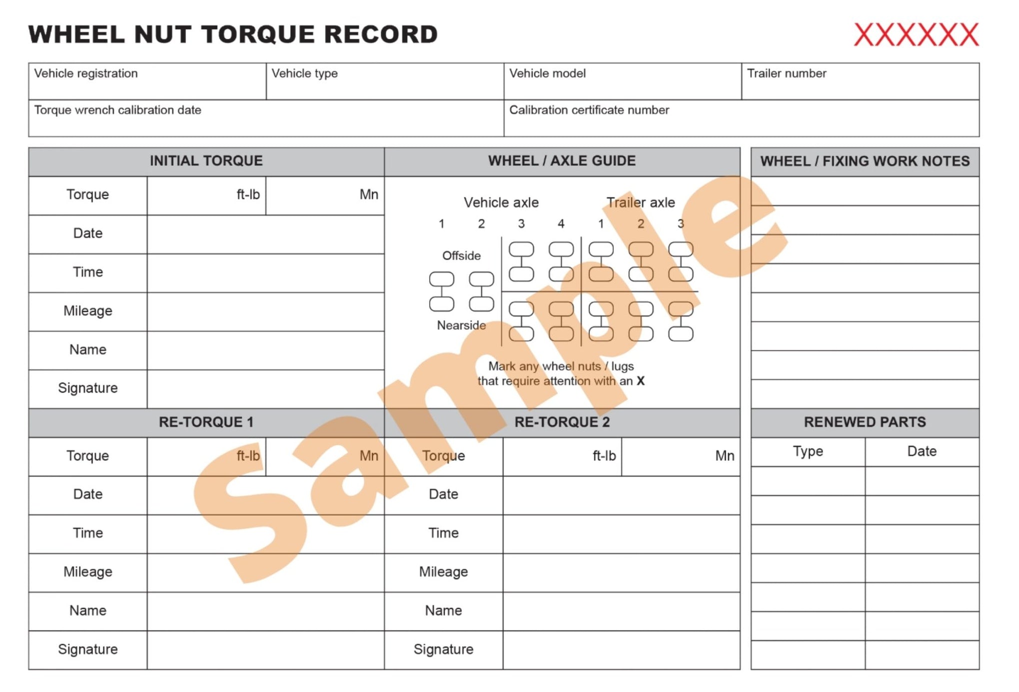 Wheel Nut Torque Record Books - Jackson Handling Ltd
